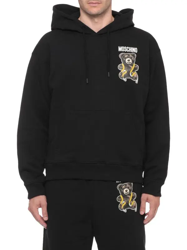 Moschino Cotton Hoodie With Teddy Bear Print - Black