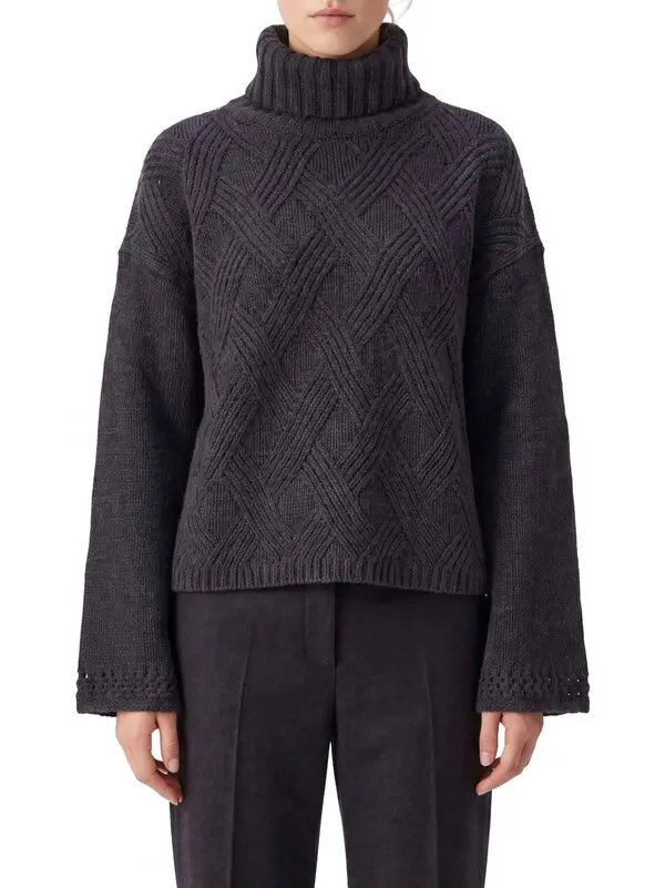 TWINSET Wool And Cashmere Blend Turtleneck With Dropped Shoulders - Grey