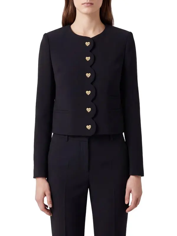TWINSET Slim Fit Cropped Jacket With Heart-shaped Buttons - Black