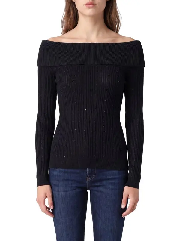 Liu Jo Slim Ribbed Virgin Wool Sweater With Boat Neck - Black
