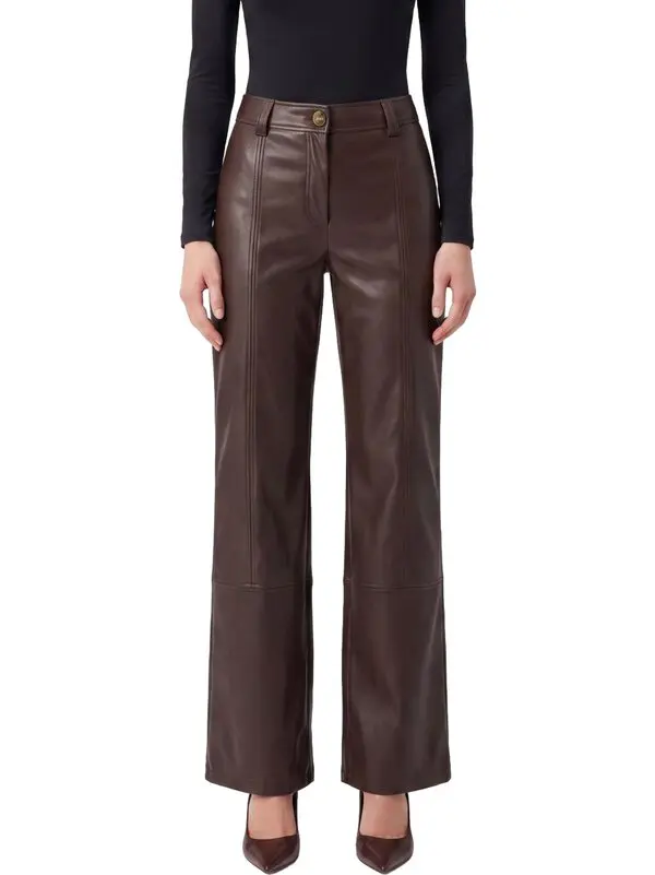 Liu Jo High-waisted Flared Pants In Faux Leather - Brown