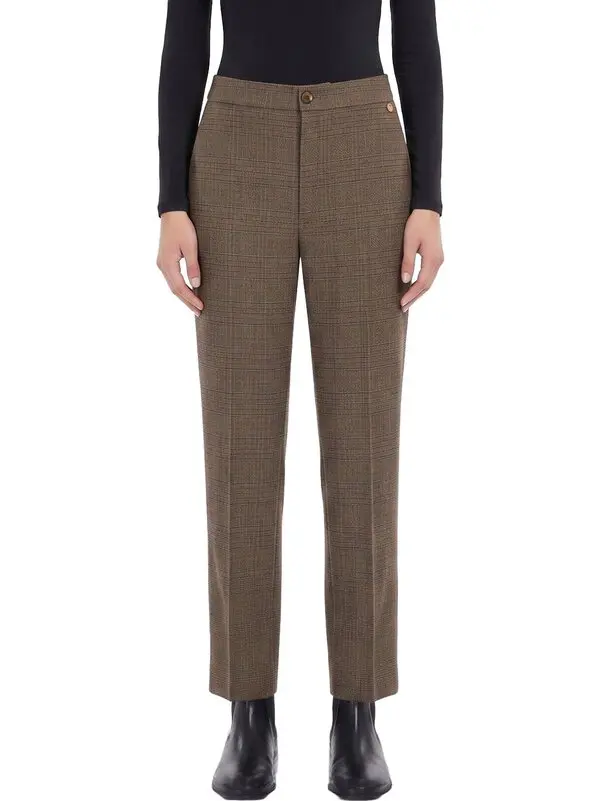 Liu Jo Prince Of Wales Straight-leg Pants With Mid-rise Waist - Beige
