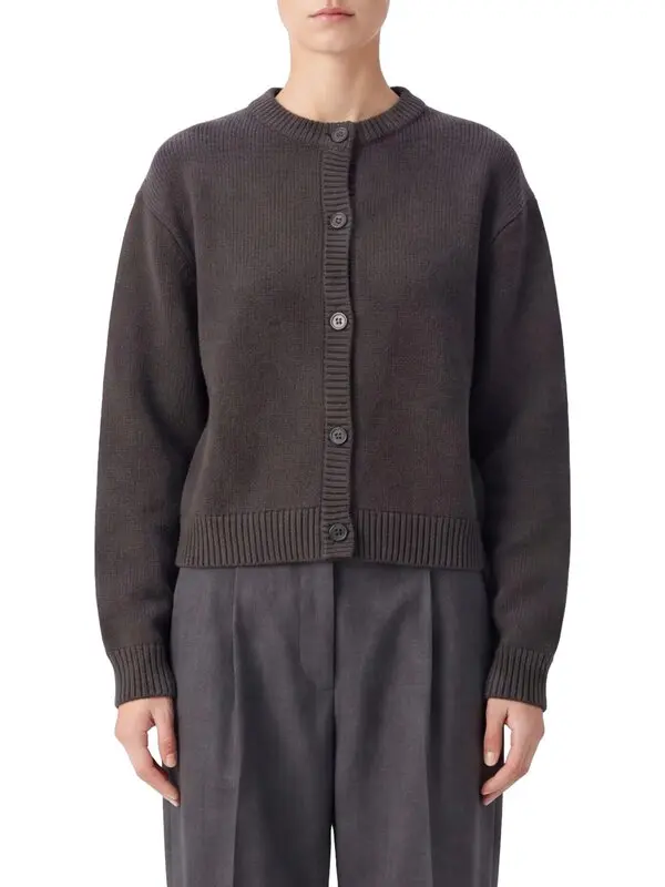 LISA YANG Pure Cashmere Crewneck Cardigan With Button Closure - Grey