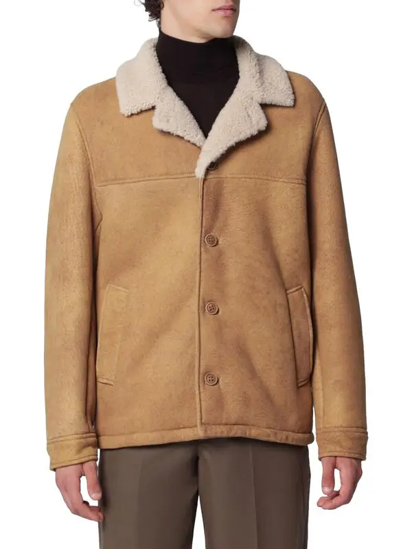 SALVATORE SANTORO Suede Sheepskin Jacket With Fur Collar - Beige