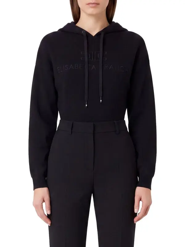 Elisabetta Franchi Jersey Hooded Sweatshirt With Embroidered Logo - Black