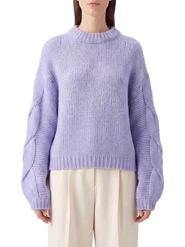 LISA YANG Relaxed Fit Pure Cashmere Crewneck Sweater With Dropped Shoulders - Lilac