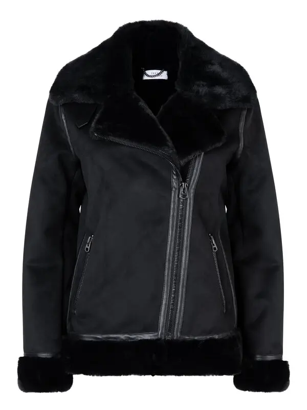 ISSY LONDON Kate Faux Shearling Jacket Biker - Black