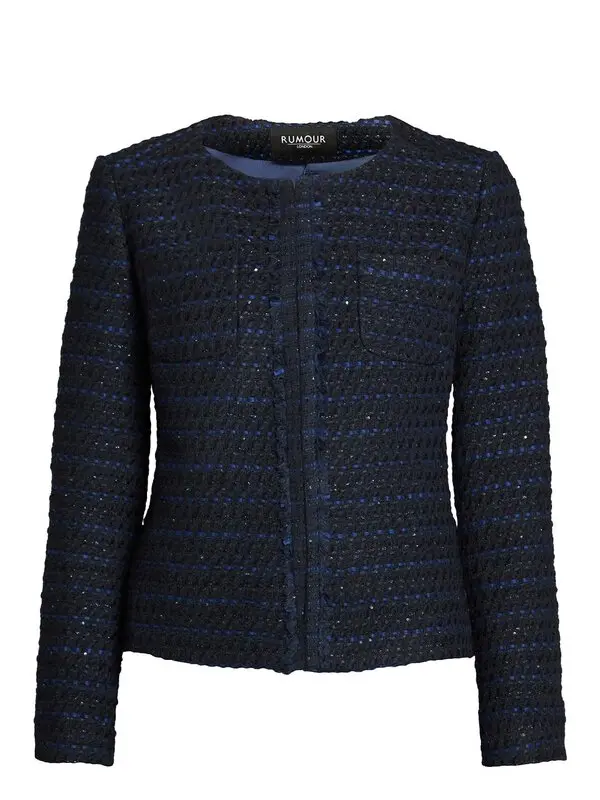 RUMOUR LONDON Camille Cotton Tweed Jacket In Navy - Blue