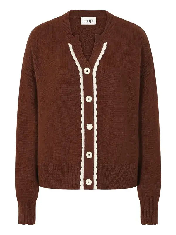LOOP CASHMERE Shell Edge Cardigan In Palm - Brown