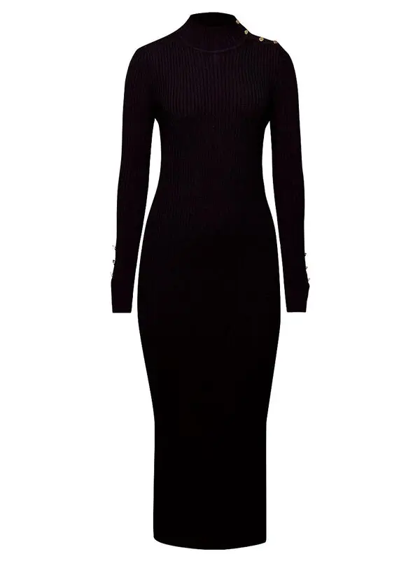 RUMOUR LONDON Adriana Maxi Ribbed Wool Dress - Black
