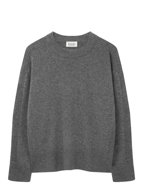 LOOP CASHMERE Cashmere Longline Crew Neck Sweater In Pewter - Grey