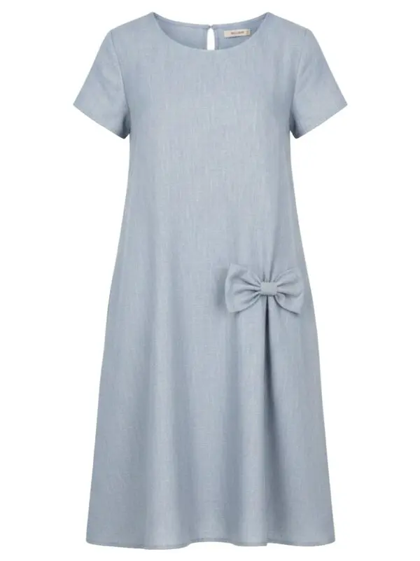 LEMUSE Summer Kiss — Linen Swing Dress With A Bow Light - Blue