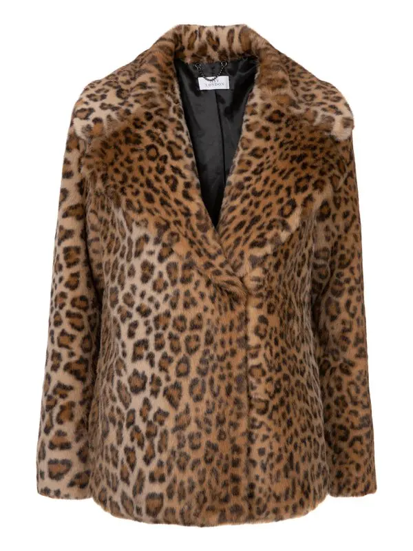ISSY LONDON Neutrals Lena Leopard Faux Fur Jacket - Black