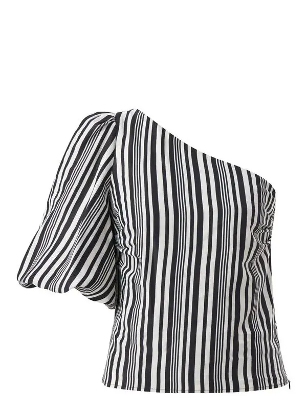 EXQUISE One Shoulder Striped Blouse Original - Black