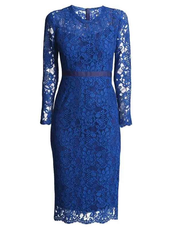 RUMOUR LONDON Chiara Long Sleeve Lace Dress In Azure - Blue