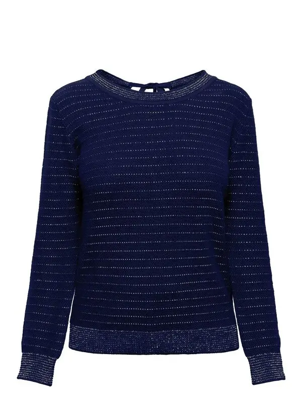 RUMOUR LONDON Lulu Tie-back Cotton & Modal Jumper With Metallic Stripe - Blue