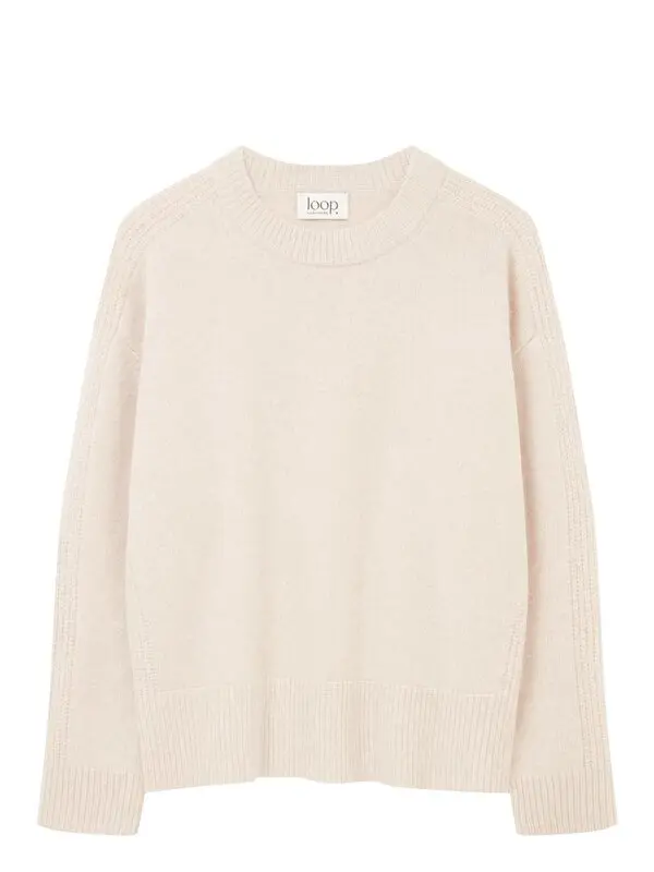 LOOP CASHMERE Neutrals Cashmere Longline Crew Neck Sweater In Wheat - Brown/white