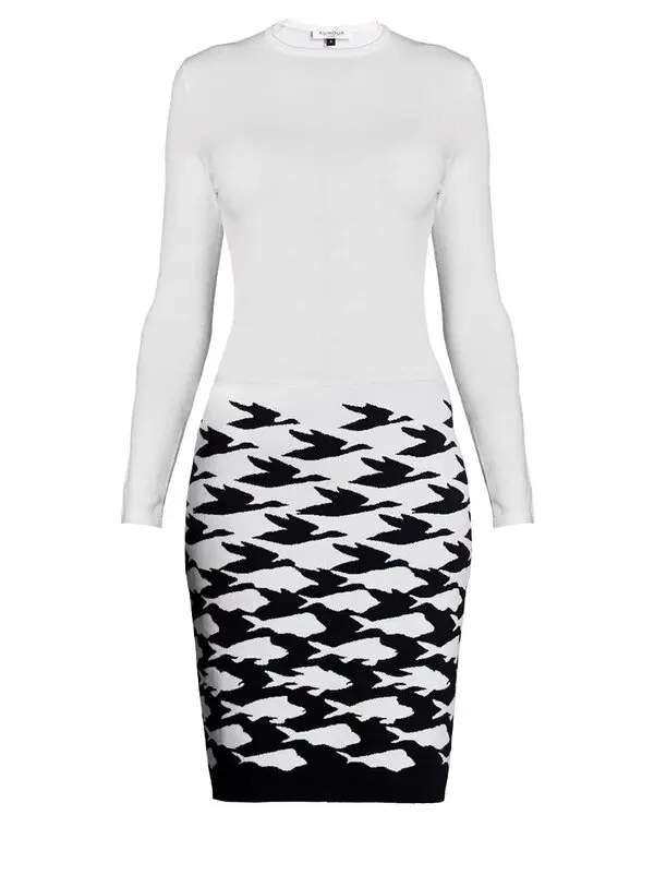 RUMOUR LONDON Sea & Sky Knitted Jacquard Dress In Ivory - White