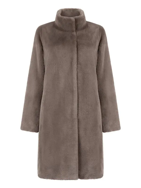 ISSY LONDON Bette Coat Vegan Faux Soft Pile Fur Taupe - Brown