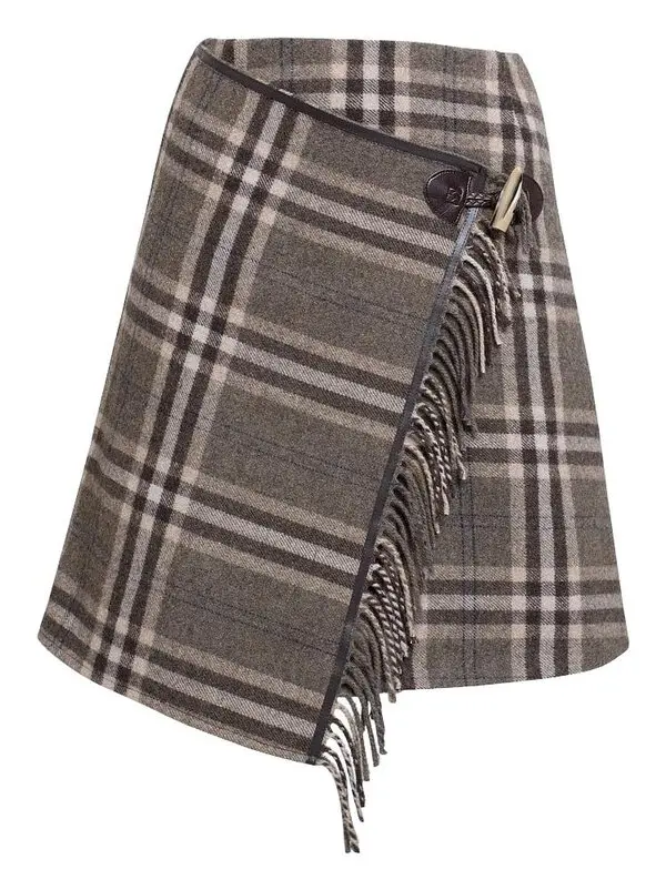 RUMOUR LONDON Isla Checked Wool Blend Mini Skirt - Brown
