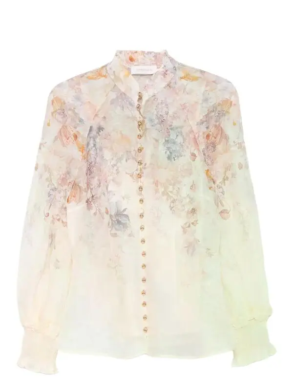 Zimmermann Floral-print Silk-blend Shirt - Neutrals