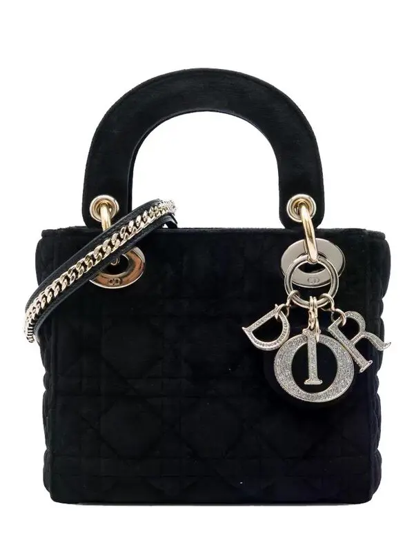 Dior 2019 Mini Velvet Cannage Lady Satchel - Black