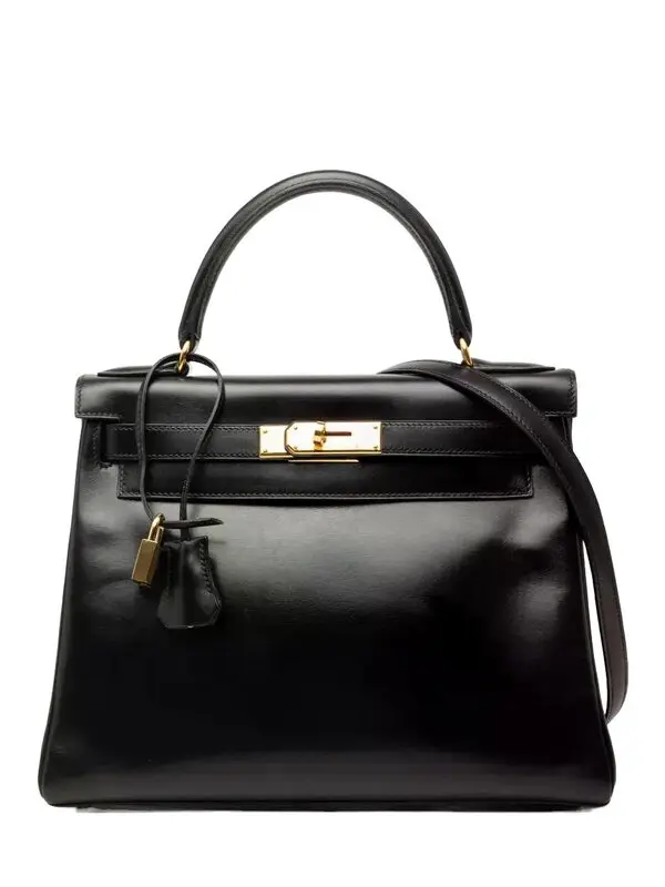 Hermès 1999 Box Calf Kelly Retourne 28 Satchel - Black