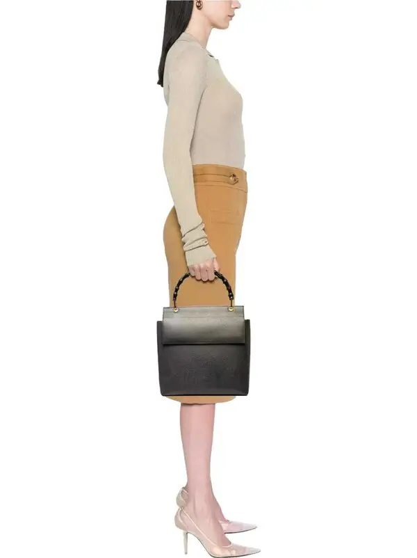 Gucci 20th Century Calfskin Bamboo Flap Top Handle Bag Satchel - Grey