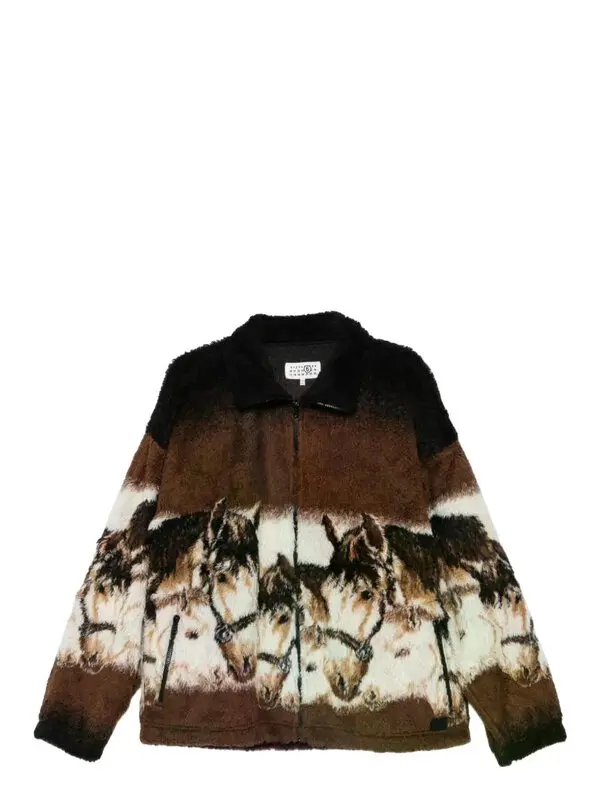 MAISON MARGIELA Horse-print Zip-up Cardigan - Brown