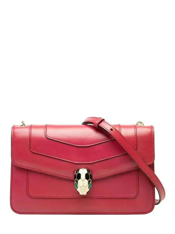 BVLGARI 2010-2026 Calfskin Serpenti Forever East West Shoulder Bag - Red