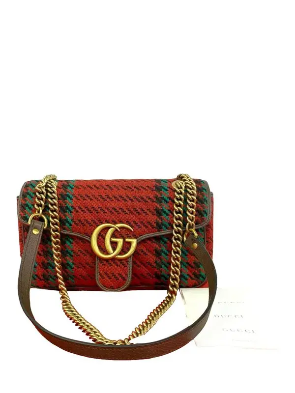 Gucci 2016-2026 Medium Gg Marmont Houndstooth Tweed Shoulder Bag - Red