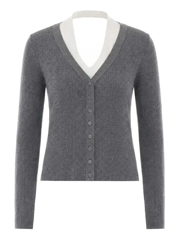 ELEH Ribbed-knit Layered Cardigan - Grey