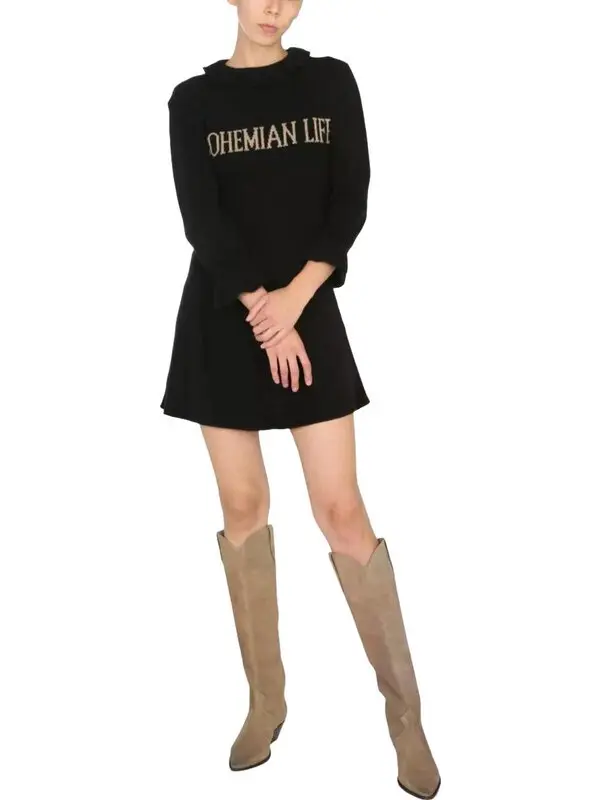 Alberta Ferretti Mini Bohemian Life Ruffled Dress - Black