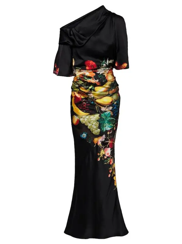 Dries Van Noten Draped Printed Silk Satin Gown - Multicoloured