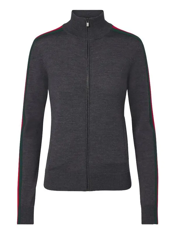 Gucci Web Stripe Wool Zip-up Cardigan - Grey