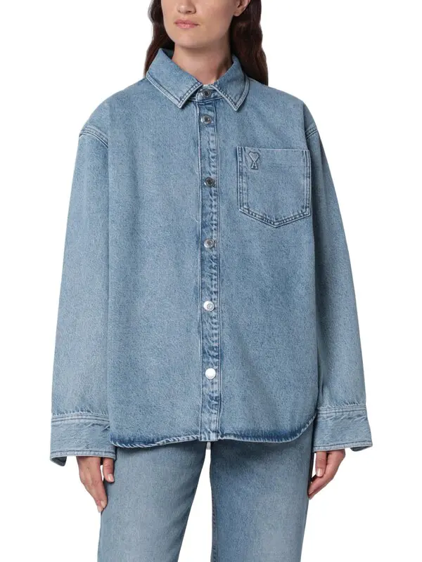 AMI Paris De Caur Overshirt In Cotton - Blue
