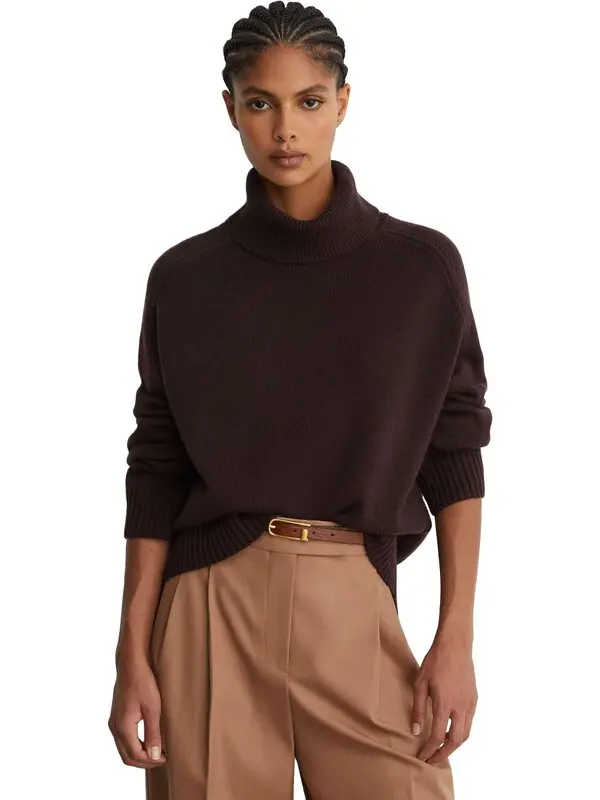 REISS Petite Wool-cashmere Roll-neck Jumper - Plum Purple