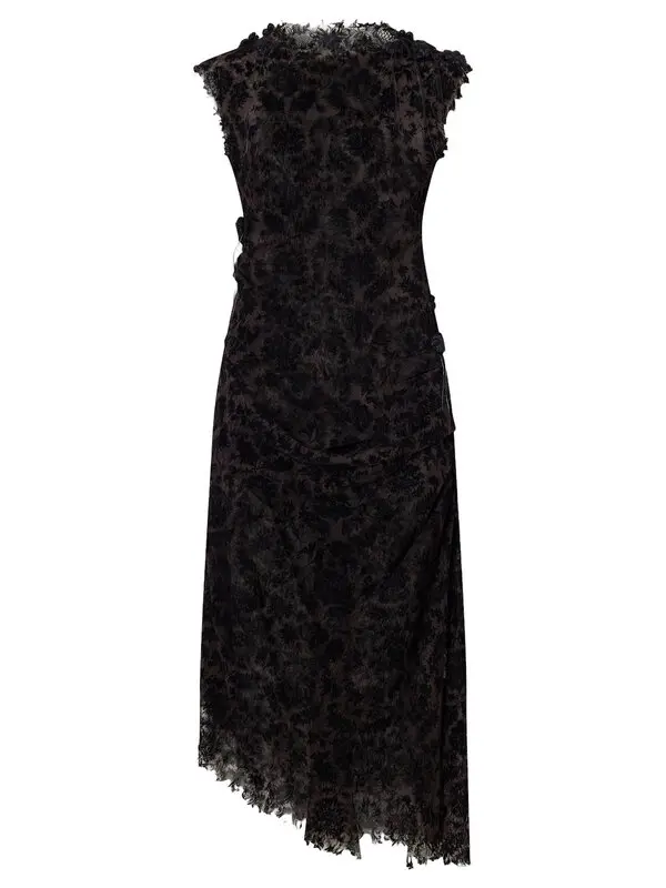 PAULINE DUJANCOURT Najia Asymmetric Lace Midi Dress - Black