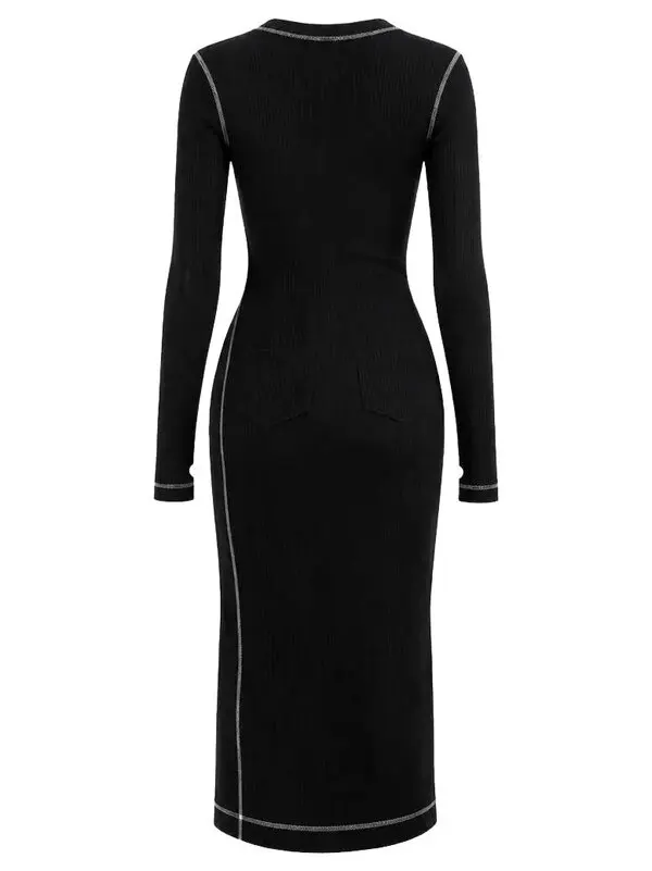 Moschino Ribbed-knit Contrast-stitch Midi Dress - Black