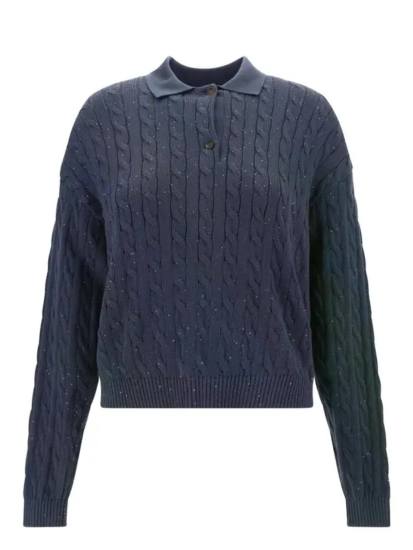 Brunello Cucinelli Sequin-embellished Cable-knit Sweater - Blue