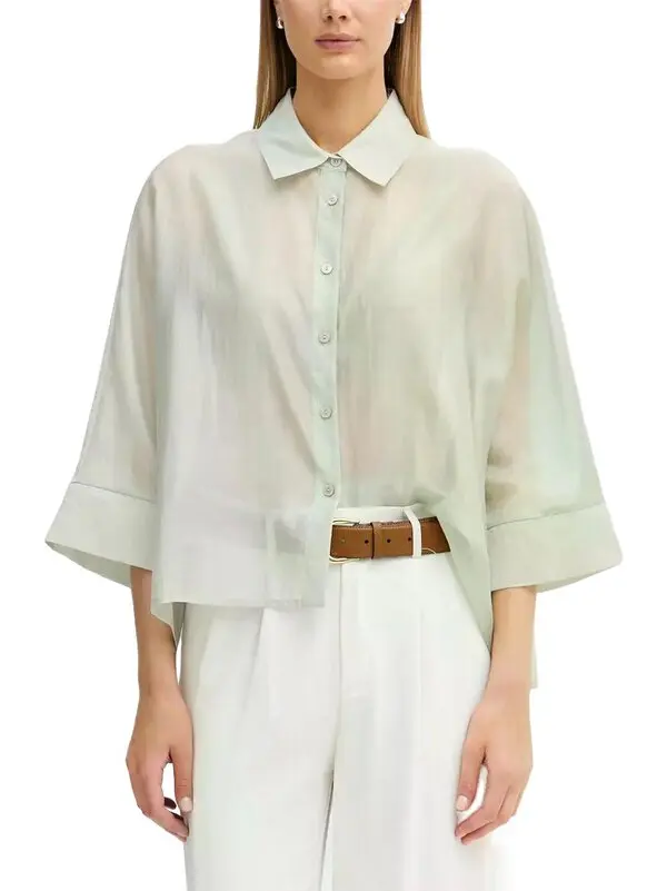 BENETTON Sheer Wide-sleeve Shirt - Green