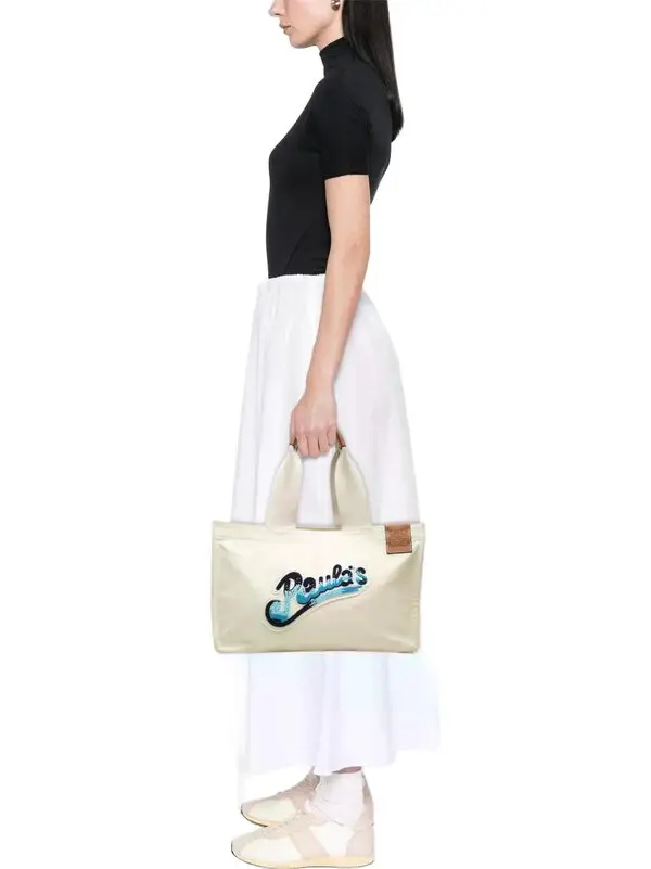 Loewe 2020 Paulas Ibiza Canvas Beach Cabas Tote Bag - White
