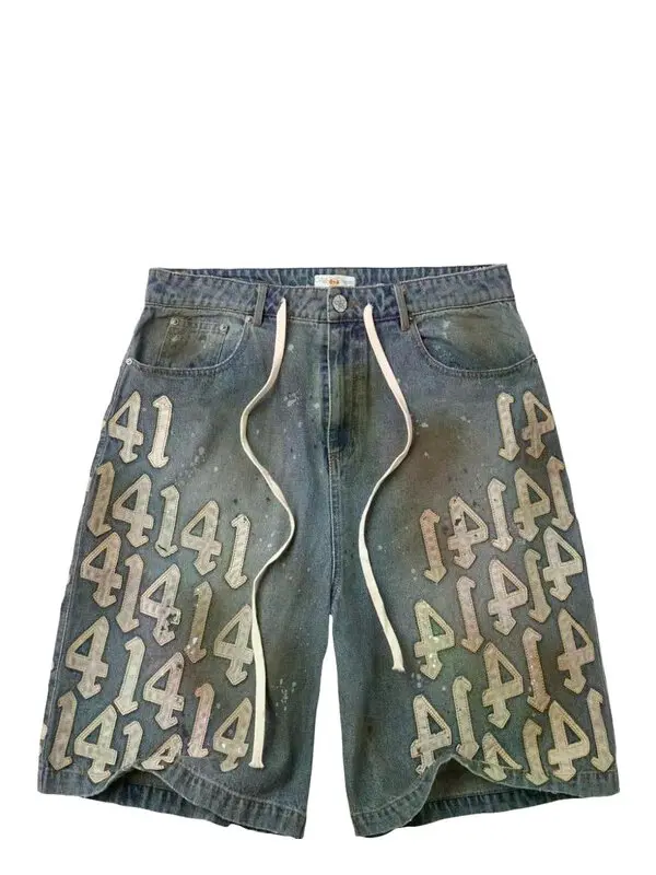VALE FOREVER Lucky Charms Appliqué Denim Shorts - Blue