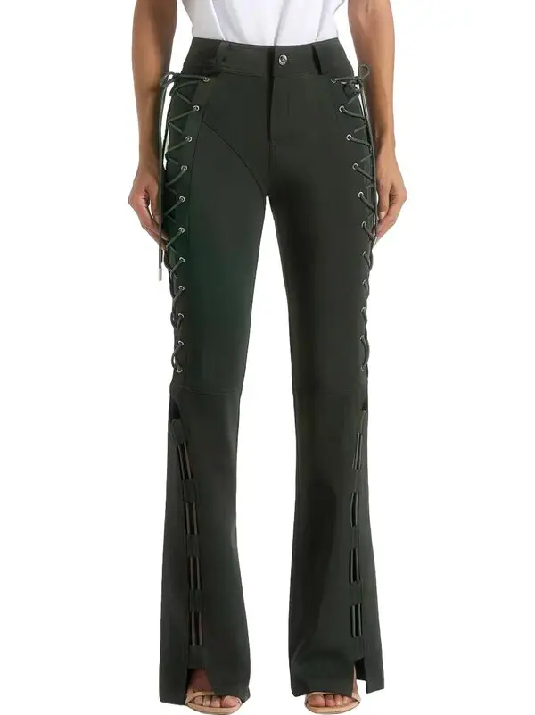 Manière De Voir Ambrein Olive Drill Lace-up Flared Trousers - Green