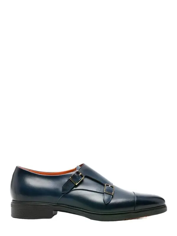Santoni Double Buckle-strap Leather Monk Shoes - Blue