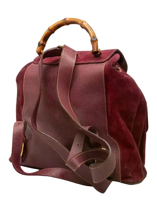 Gucci 20th Century Large Suede Bamboo Drawstring Backpack - Red