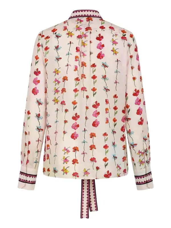 Valentino Garavani Floral-print Pussy-bow Shirt - Neutrals