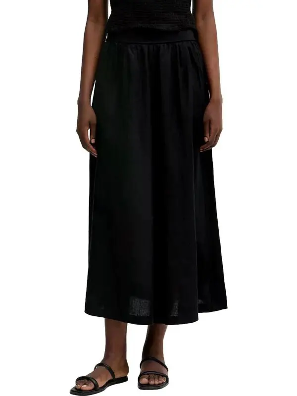 BENETTON Elasticated Gathered Midi Skirt - Black