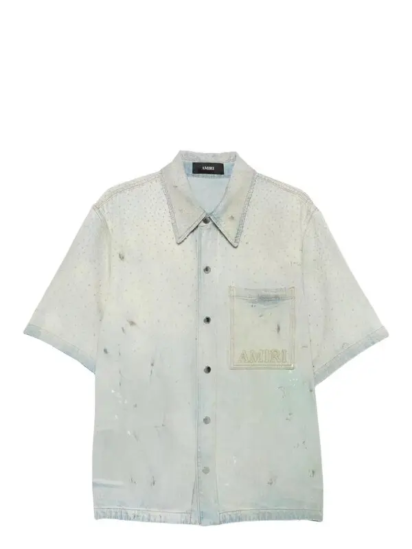 Amiri Crystal-embellished Logo-patch Shirt - Blue