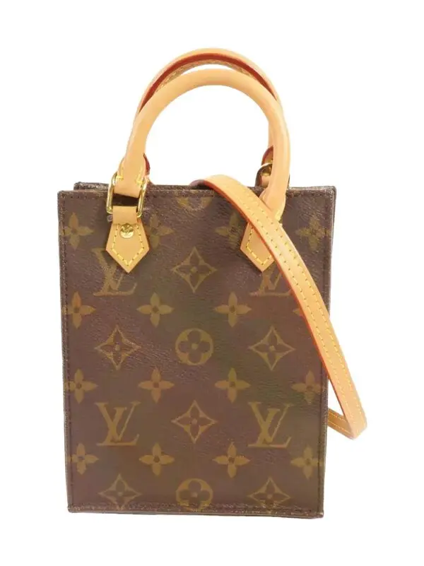 LOUIS VUITTON Petit Sac Plat Monogram Canvas Tote Bag - Brown